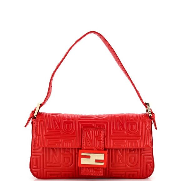 Fendi | Bags | Fendi Baguette Bag Logo Embossed Leather Small Red ...
